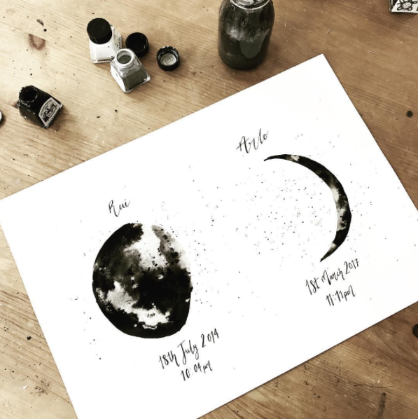 Birth 'Moon Phase' Ink Bloom Painting – www.lovelyink.co.uk
