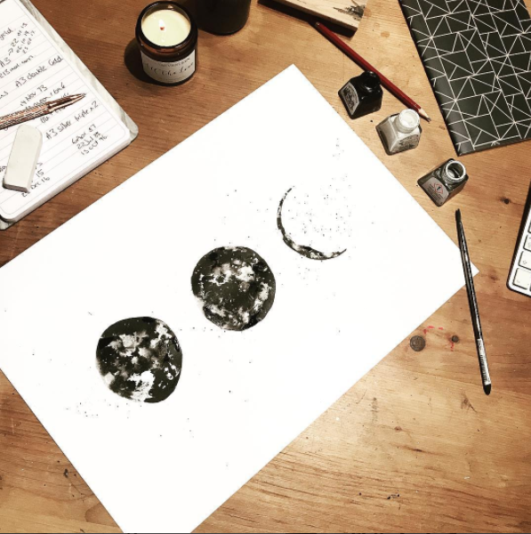 Birth 'Moon Phase' Ink Bloom Painting – www.lovelyink.co.uk